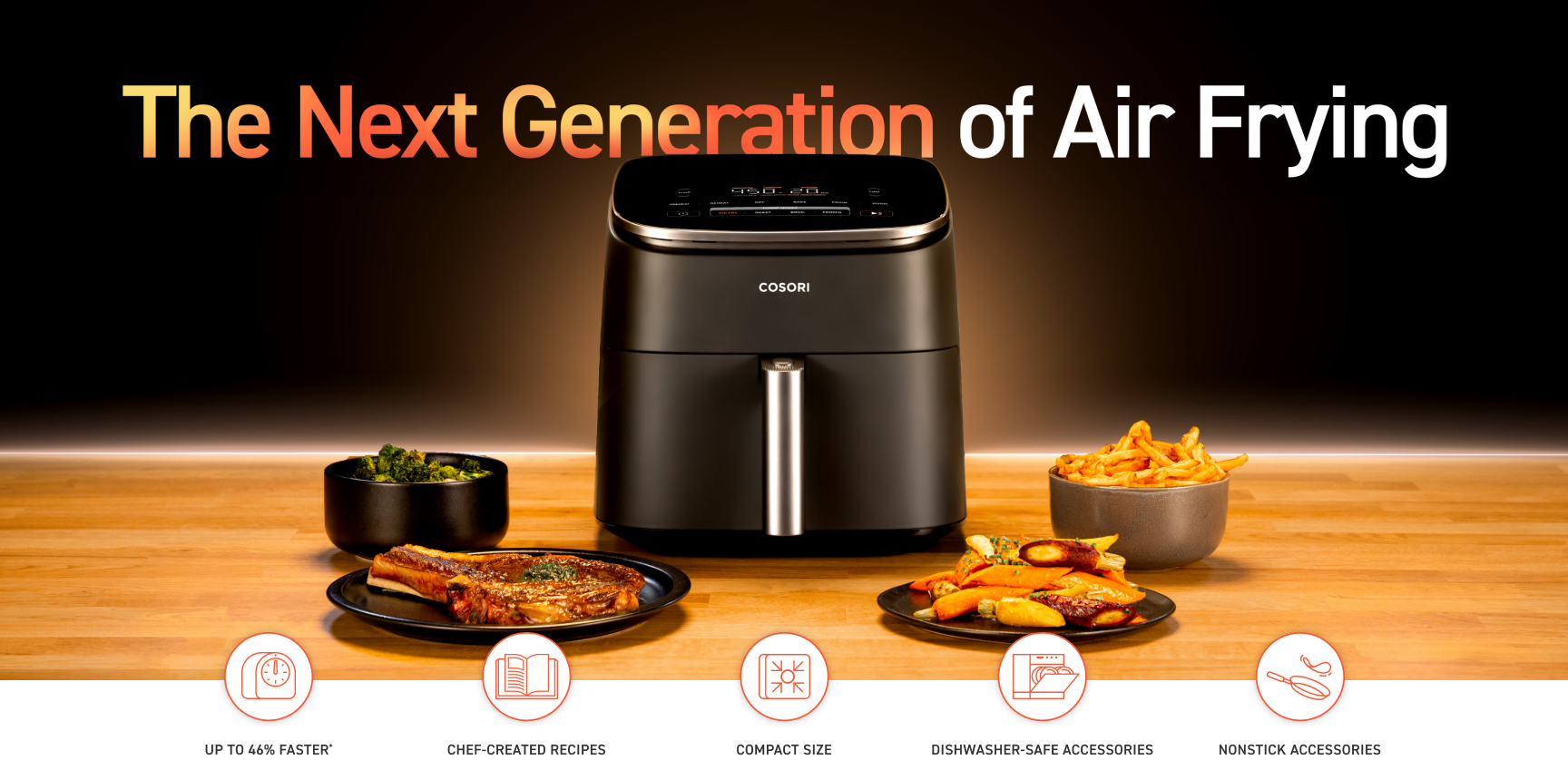 Cosori Turbo Blaze forrólevegős sütő, air fryer, 1725 W, 6L, 30-230C, 9 ...